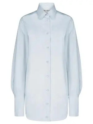 Attico Long-sleeved Mini Shirt Dress With Embroidered Logo - Blue