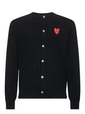 Play Comme Des Garcon Heart-patch Knitted Cardigan - Black