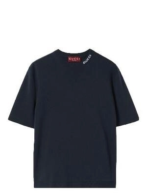 Gucci Gucci Logo Intarsia Knit T-Shirt Blue