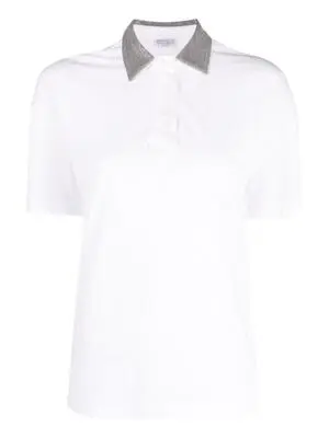 Brunello Cucinelli Stud Embellished Short-sleeved Polo Shirt - White