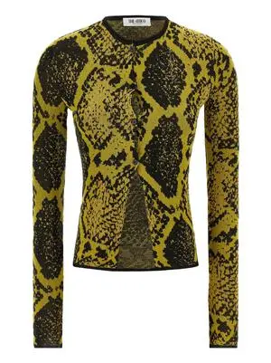 Attico Long Sleeve Round Neck Cardigan - Yellow