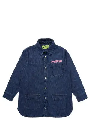 Off-White Logo Denim Shirt Dress - Blue