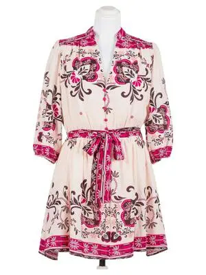 TWINSET Floral Print V-neck Long Sleeve Dress - Pink