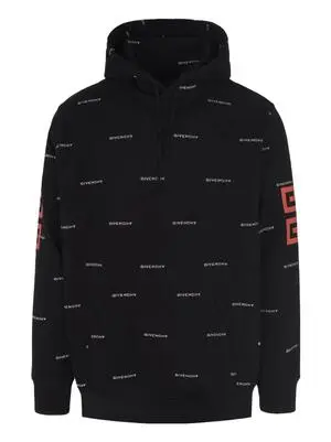 Givenchy Long-sleeved Hoodie With All-over Logo Print - Black