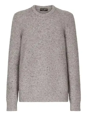 Dolce & Gabbana Crewneck Jumper With Embellished Metal Signage - Gray