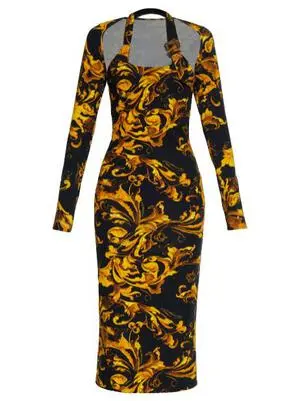 Versace Barocco Print Long Sleeve Midi Dress - Black