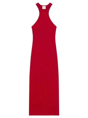 COURREGES Sleeveless Ribbed Knit Midi Dress - Ruby Colour