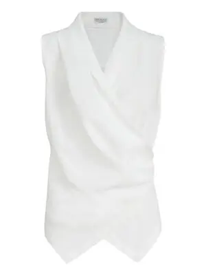 Brunello Cucinelli Draped Belted Knitted Top - White