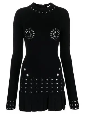 Off-White Embellished Crewneck Long-sleeved Dress - Black