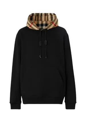 Burberry Drawstring Hoodie With Contrast Plaid Lining - Black