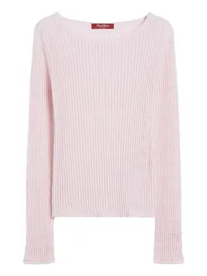 Max Mara Ribbed Boat Neck Long Sleeve Top - Pink