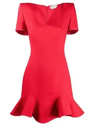Alexander McQueen Ruffled Hem Mini Dress - Red