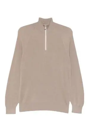 Brunello Cucinelli Ribbed Half-zip Sweater - Nude