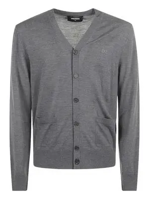 Dsquared2 Logo Embroidered Knitted Cardigan - Grey