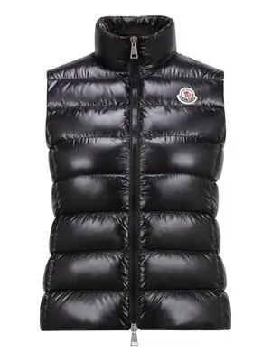 Moncler Ghany Logo Patch Zip-up Padded Vest - Black
