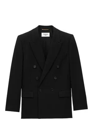 SAINT LAURENT Saint Laurent Cassandre Double-Breasted Wool Gabardine Blazer