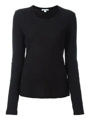 JAMES PERSE Long Sleeve Crewneck Sheer Slub T-shirt - Black
