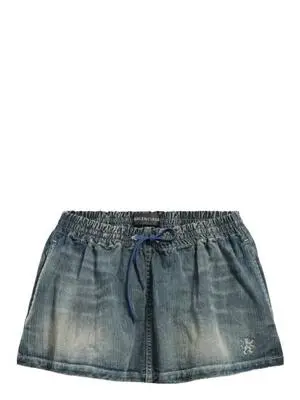 Balenciaga Denim Mini Skirt With Embroidered Lion Detail - Black