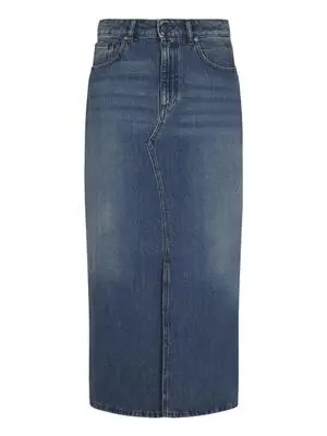 MSGM Front Slit Denim Midi Skirt - Blue