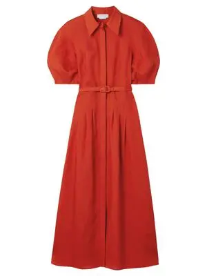Gabriela Hearst Maude Belted Linen Midi Shirt Dress - Bright Orange