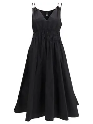 Pinko Shirred A-line Dress With V-neck And Thin Straps - Black