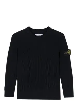 Stone Island Round Neck Sweater With Logo Patches - Black