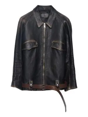 Prada Leather Belted Jacket - Black