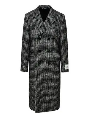 Dolce & Gabbana Double Breasted Houndstooth Coat - Black