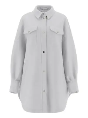 Herno Felted-finish Buttoned Long Shirt - Gray