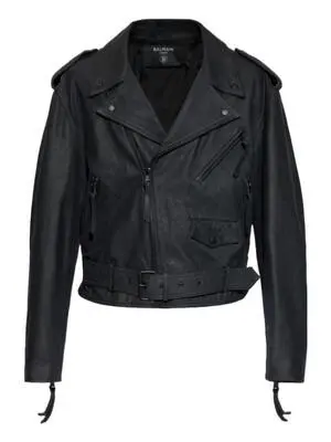 Balmain Zip-up Leather Jacket With Buckle Detail - Black