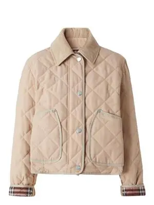 Burberry Cropped Quilted Jacket With Embroidered Logo - No