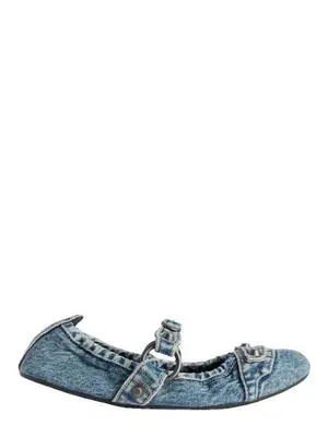 Balenciaga City Denim Ballet Flats With Studs And Buckles - Blue