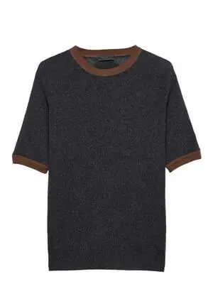 Prada Short-sleeved Crewneck Jumper - Charcoal Gray/tobacco Color