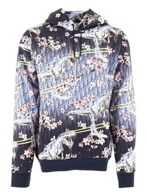Dior Floral Dinosaur Print Hooded Sweater - Multicolor