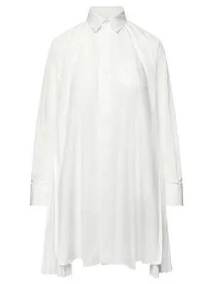 Sacai Long Sleeve Shirt Dress With Pleated Details - White