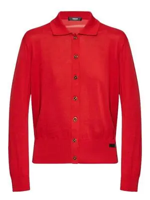 Versace Logo Patch Polo Cardigan - Red
