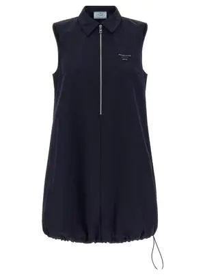 Prada Sleeveless Drawstring Dress With Half-zip Front - Blue