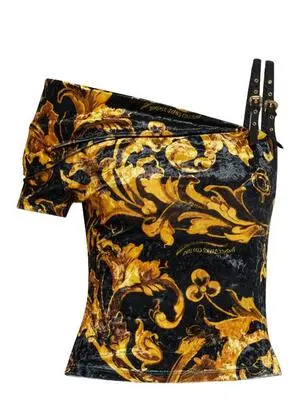 Versace Barocco Printed Off-shoulder Velvet Top - Black