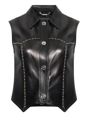 Versace Stud-embellished Lapel Collar Sleeveless Gilet - Black