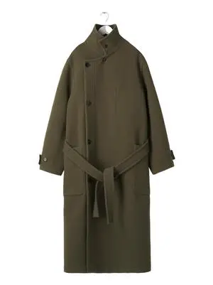 LEMAIRE Double-breasted Belted Coat - Dark Squirrel