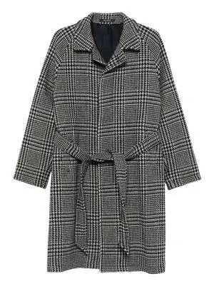 Tagliatore Houndstooth Long Sleeve Belted Coat - Black