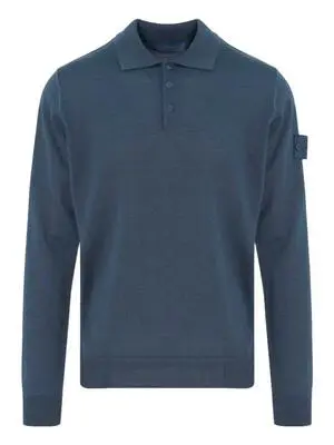 Stone Island Logo Patch Knitted Polo Shirt - Blue