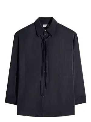 LEMAIRE Long-sleeved Pleated Shirt With Front Tie Detail - Black