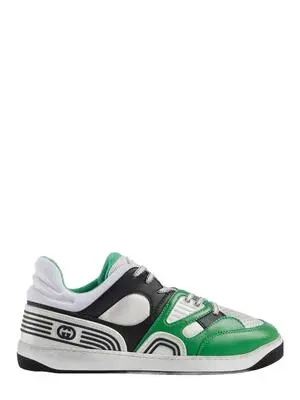 Gucci Basket Round Toe Lace-up Sneakers - Gray