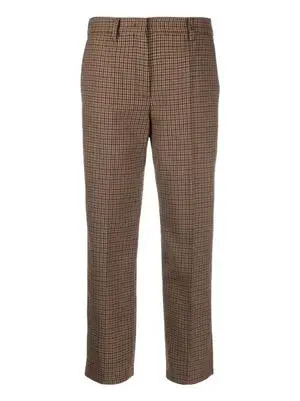 Prada Houndstooth Wool Trousers - Tabacco