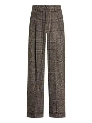 Dolce & Gabbana Pleated Glen Check Alpaca-blend Wide-leg Trousers - Multi-color