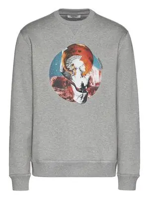 Valentino Garavani Printed Crew Neck Long Sleeve Sweater - Gray