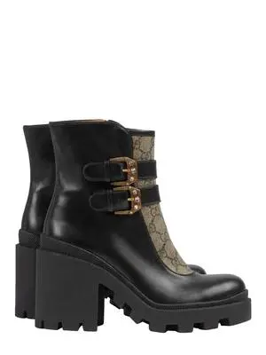 Gucci Gg Supreme Buckle Ankle Boots - Black
