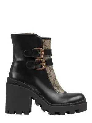Gucci Gg Supreme Buckle Ankle Boots - Black