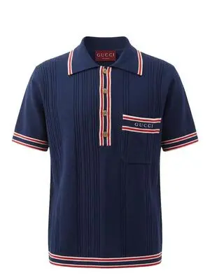 Gucci Striped Trim Polo Top - Dark Blue